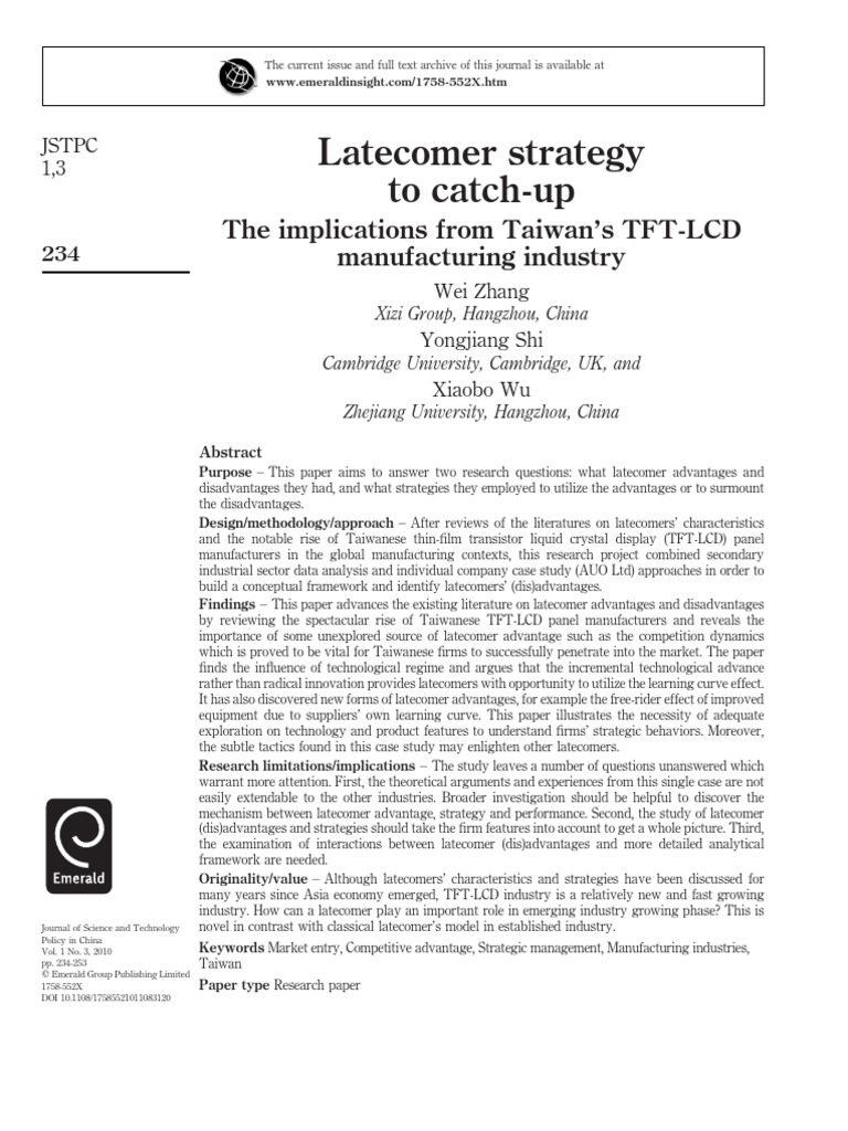 Zhang Latecomer Strategy Catchup | PDF | Thin Film Transistor Liquid ...