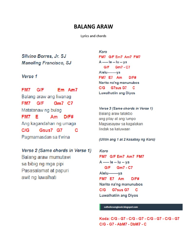 Balang Araw: Lyrics and Chords | PDF