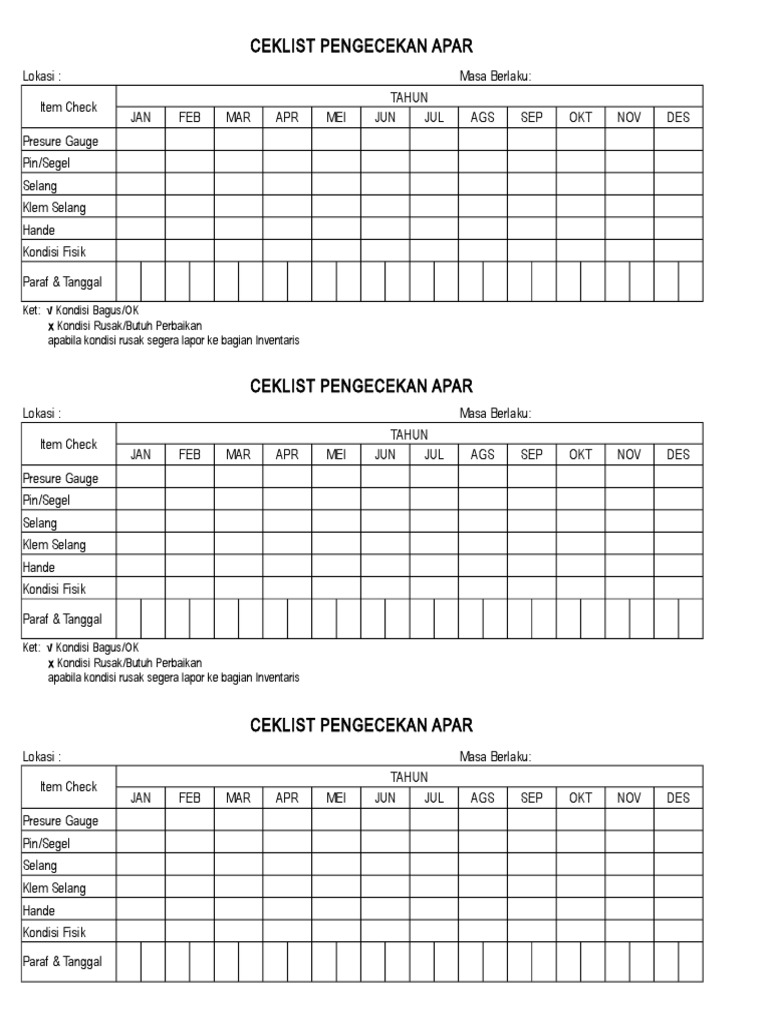 Ceklist Pemeriksaan APAR Di Puskesmas | PDF