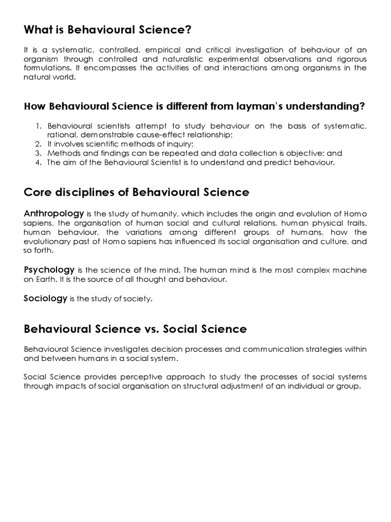 01a What Is Behavioural Science | PDF