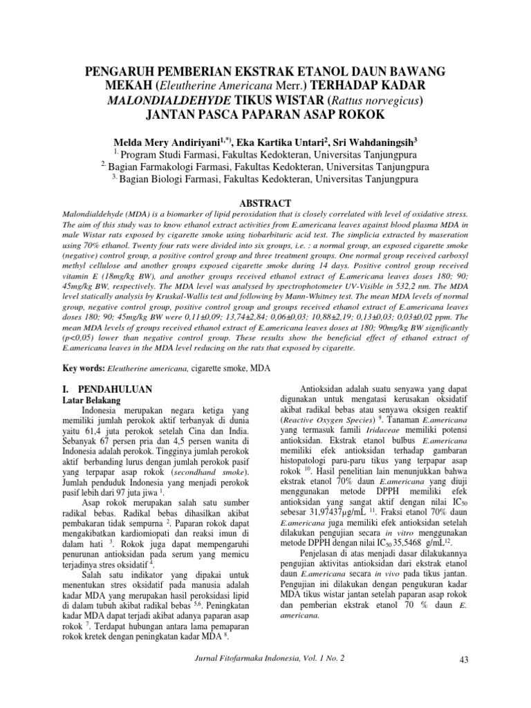 MALONDIALDEHYDE TIKUS WISTAR (Rattus Norvegicus) | PDF | Chemistry