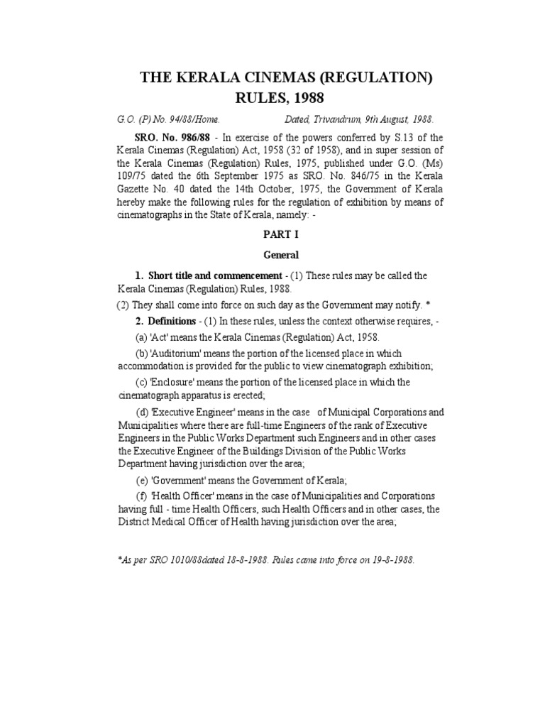 The Kerala Cinemas Rule (1988) | PDF | Law | Home & Garden