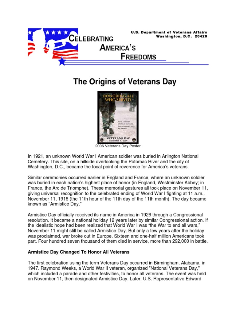 The Origins of Veterans Day | PDF | Military Of The United States ...