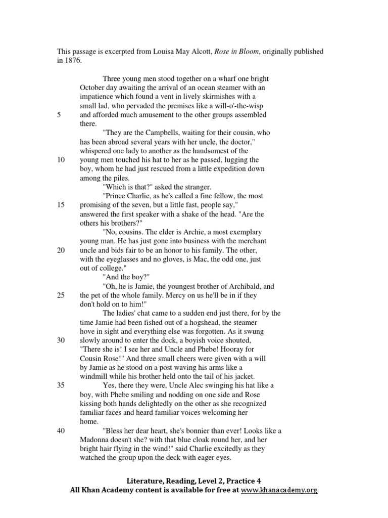 Literature, Reading, Level 2, Practice 4 | PDF