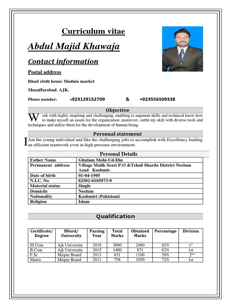 Abdul Majid Khawaja: Curriculum Vitae | PDF