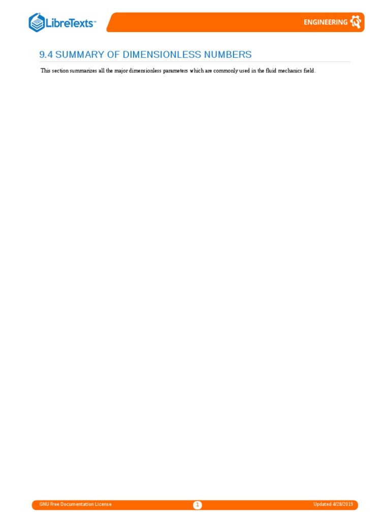 9.4 Summary of Dimensionless Numbers | PDF | Reynolds Number | Fluid ...