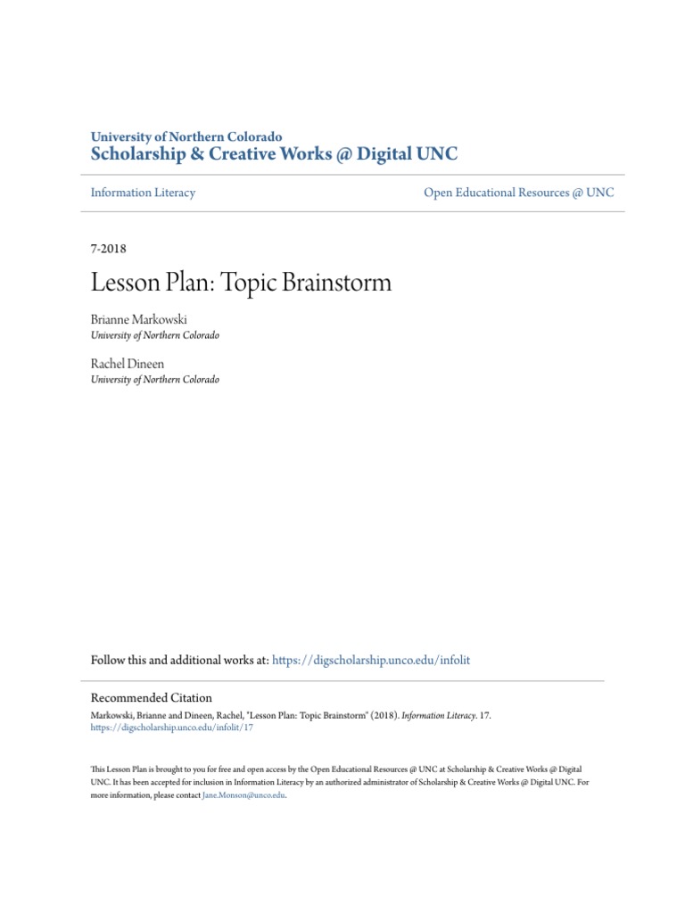 Lesson Plan: Topic Brainstorming Guide | PDF | Brainstorming ...