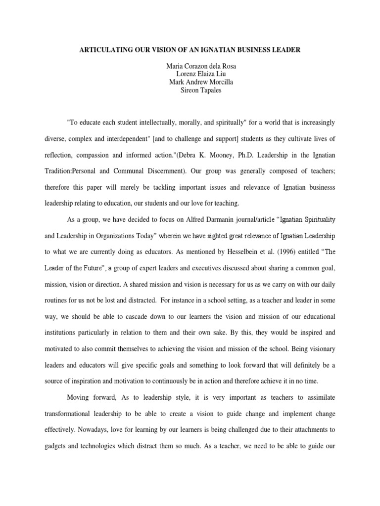 Articulating Our Vision of An Ignatian Business Leader | PDF | Servant ...