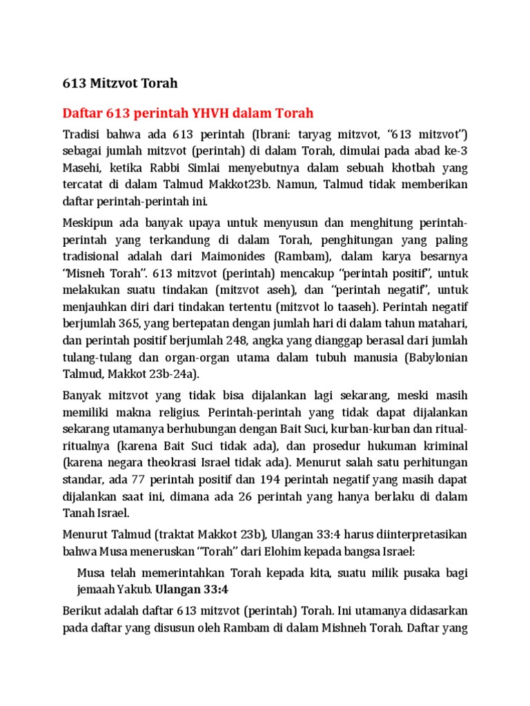 Mitzvot 613 | PDF | Agama & Spiritualitas