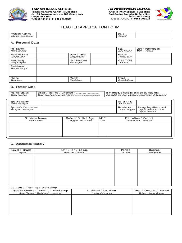 Example of Teacher Application Form | PDF | Business