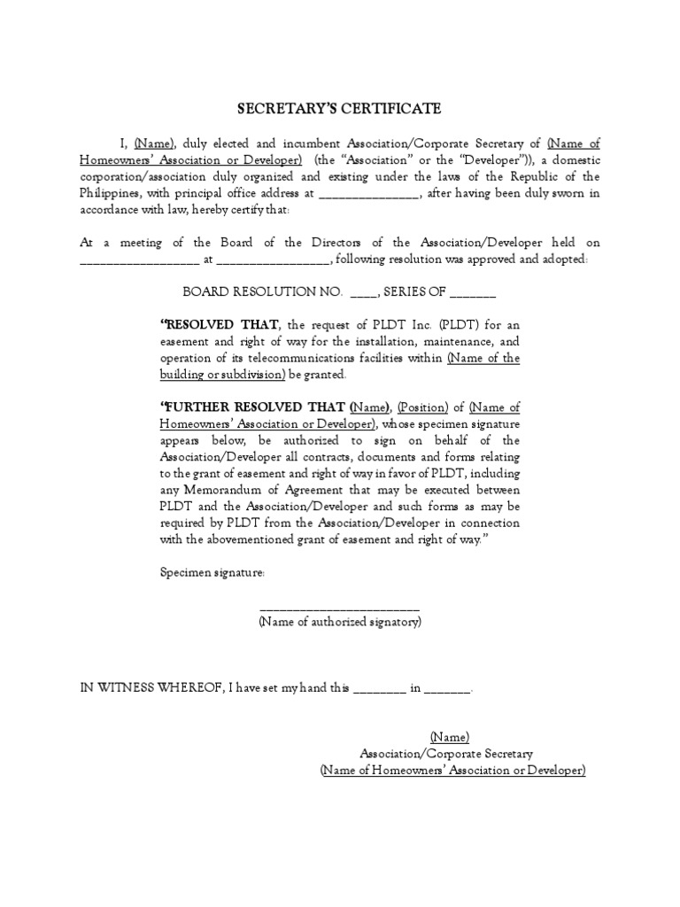 Sample Secretary's Certificate | PDF