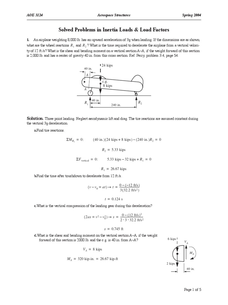 Solved Problems in Inertia Loads & Load Factors: Solution | PDF | Aerospace Engineering ...
