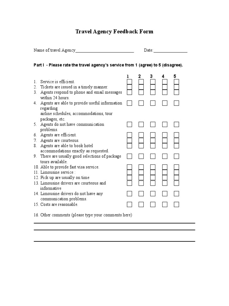 Travel Agency Feedback Form Template | PDF