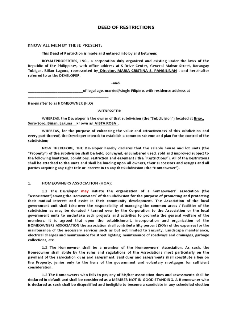 Deed of Restrictions PDF | PDF | Easement | Nature