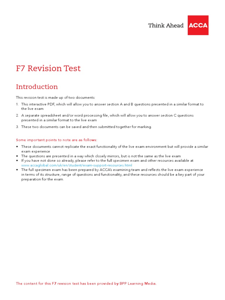 F7 Revision Test Overview and Instructions | PDF | Fair Value | Mergers ...