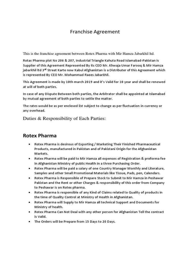 Franchise Agreement: Rotex Pharma | PDF | Pharmaceutical Industry ...