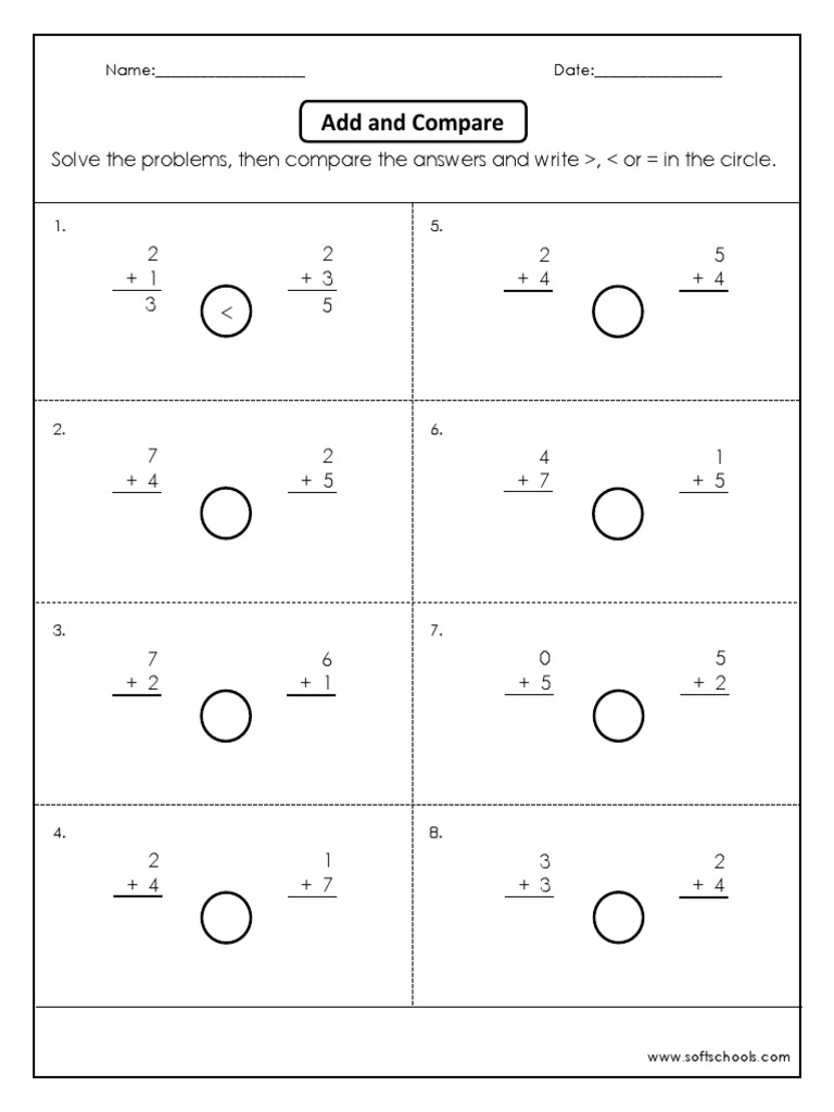 Add and Compare One Digit Worksheet 1 PDF | PDF | Teaching Mathematics