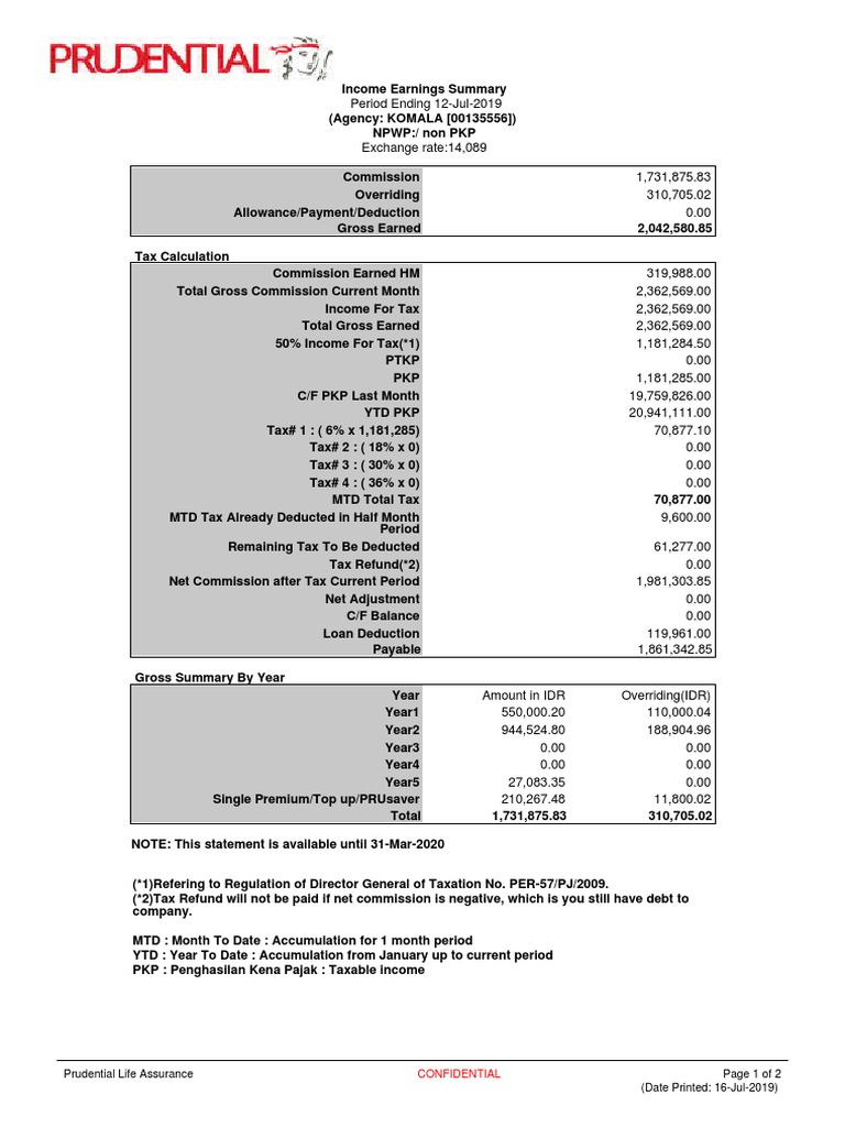 Prudential Life Assurance Page 1 of 2 (Date Printed: 16-Jul-2019) | PDF ...