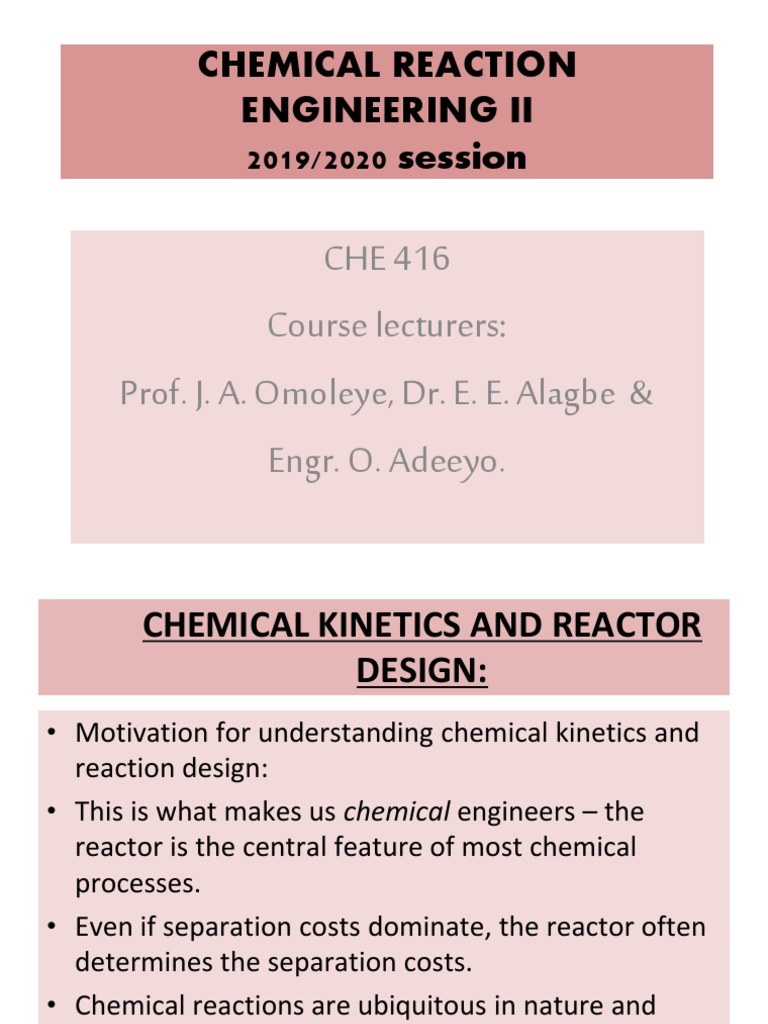 Chemical Reaction Engineering Ii 2019/2020 Session | PDF | Chemical ...