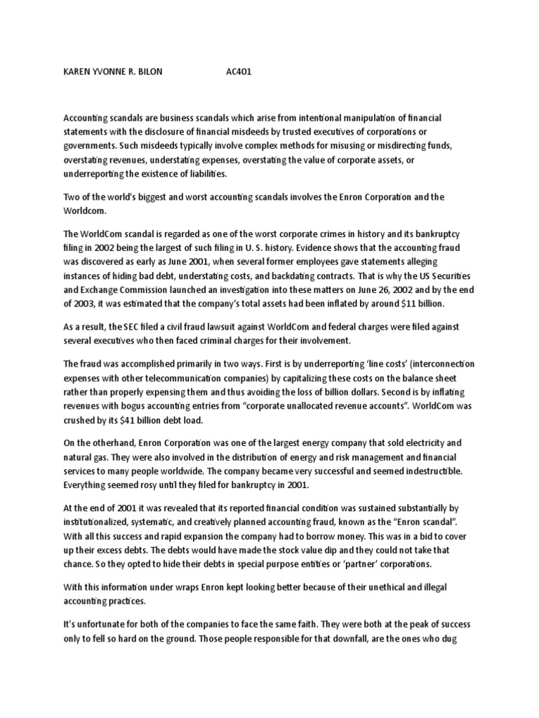 Enron Worldcom Reaction Paper | PDF | Corporations | Corporate Law