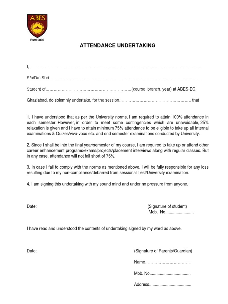 Attendance Undertaking | PDF