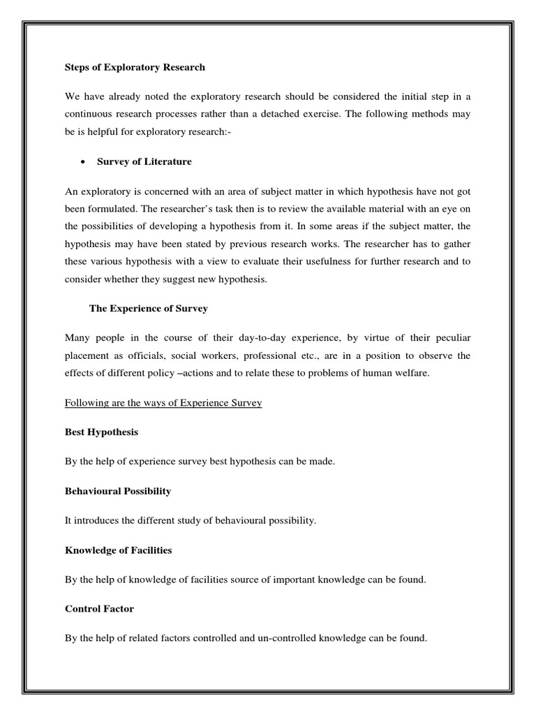 Steps of Exploratory Research | PDF | Experiment | Research Design