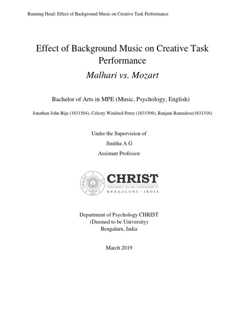 Effect of Background Music On Creative Task Performance | PDF ...