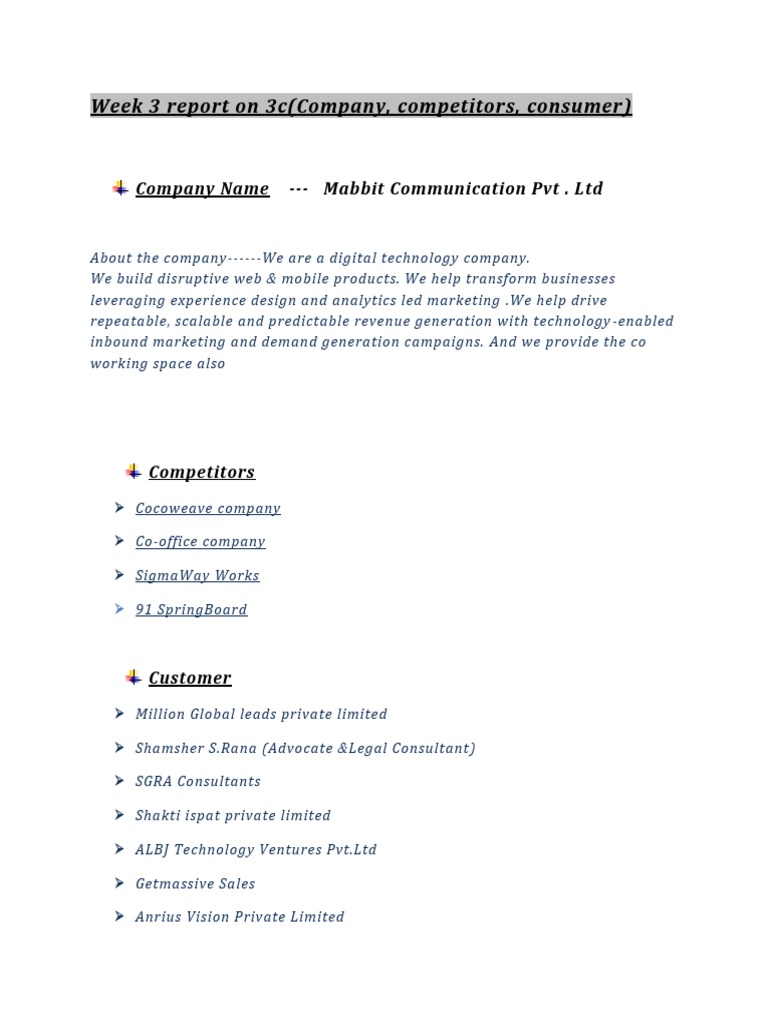 Week 3 Report On 3c (Company, Competitors, Consumer) : Company Name - Mabbit Communication PVT ...