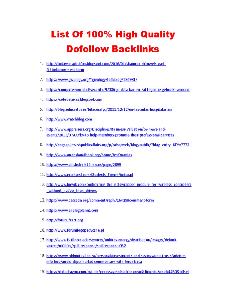 High Quality Dofollow Backlinks List | PDF