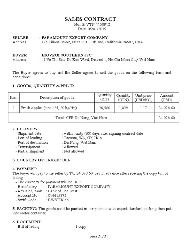 Sales Contract For Apple | PDF | Invoice | Business Law
