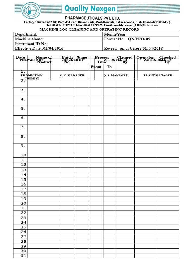 Machine Log Cleaning and Operation Record | PDF | Business | Technology ...