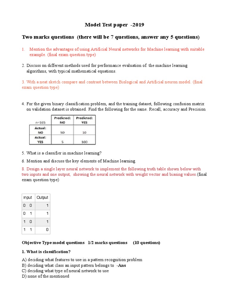 Model Test Paper - 2019 Two Marks Questions (There Will Be 7 Questions ...