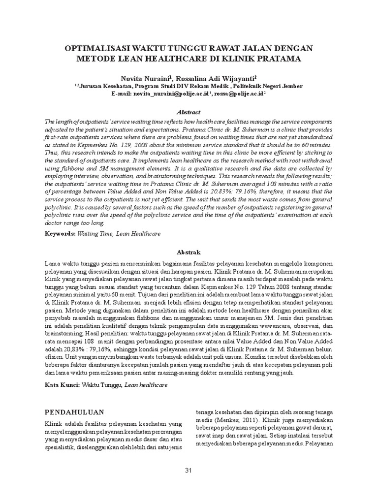 Optimalisasi Waktu Tunggu Rawat Jalan Dengan Metod PDF | PDF | Clinic | Patient