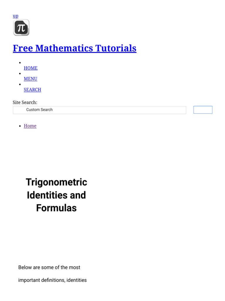Trigonometric Identities and Formulas PDF | PDF | Trigonometry ...