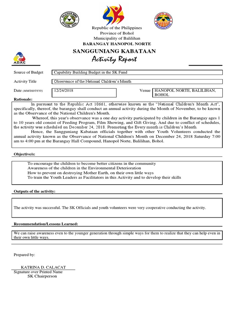 Sample Activity Report | Download Free PDF | Government