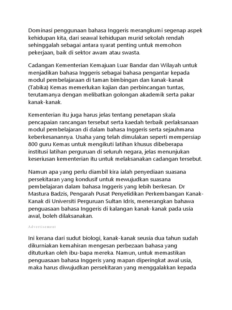 Dominasi Bahasa Inggeris di Tabika Kemas | PDF | Seni & Disiplin Bahasa ...