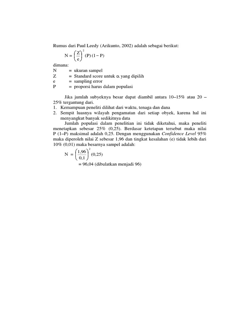 Determining Sample Size Using Rumus Paul Leedy | PDF