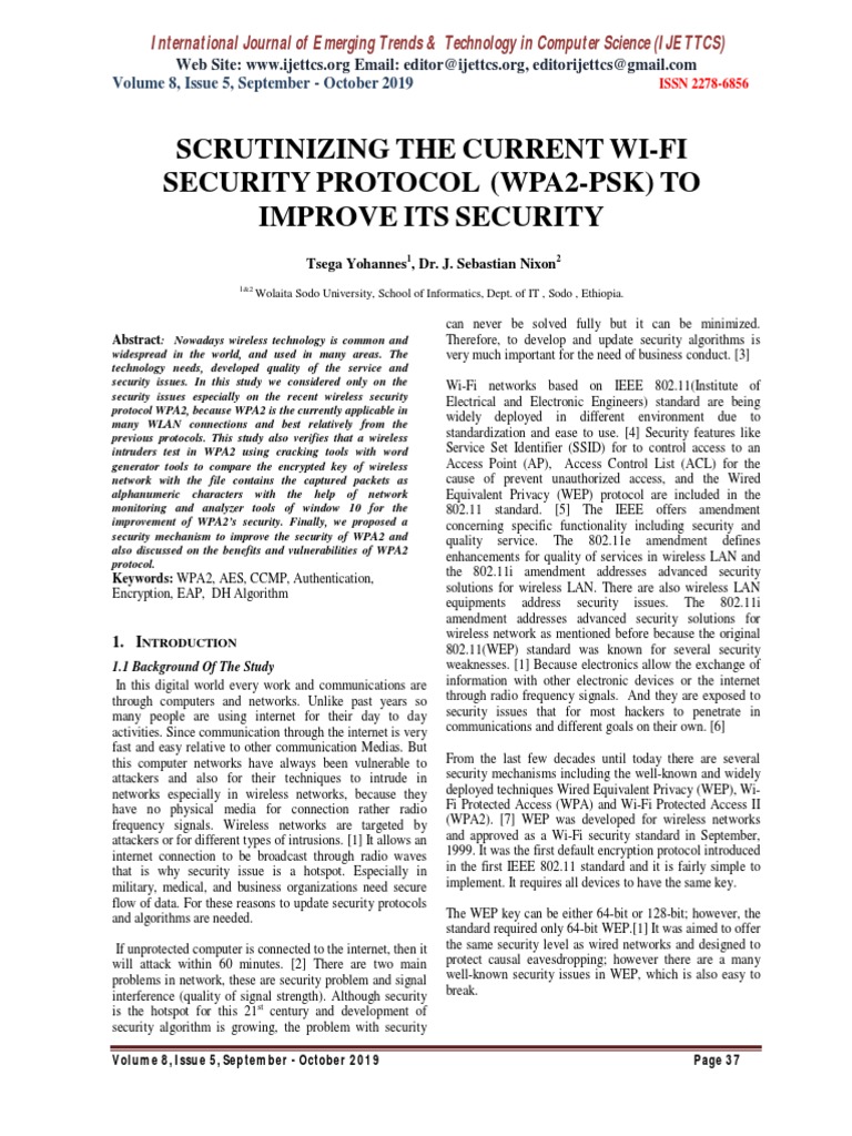 Scrutinizing The Current Wi-Fi Security Protocol (Wpa2-Psk) To Improve ...
