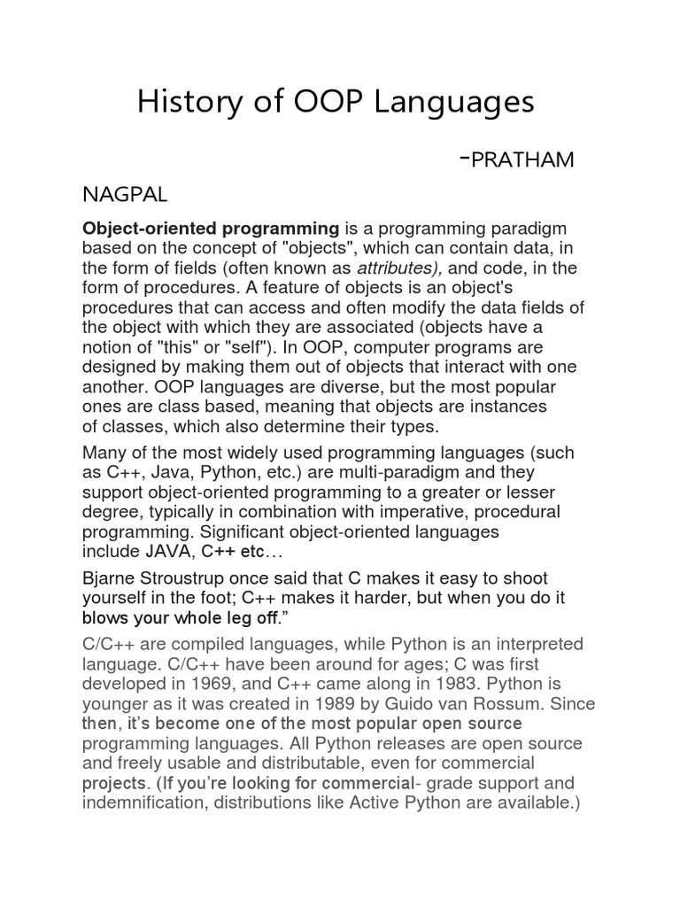 The Evolution of Popular Object-Oriented Programming Languages: A Brief ...