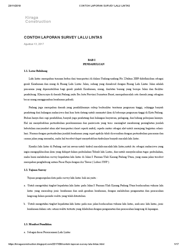 Contoh Laporan Survey Lalu Lintas | PDF