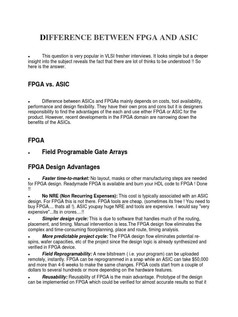 Difference Between FPGA and ASIC | PDF | Field Programmable Gate Array ...