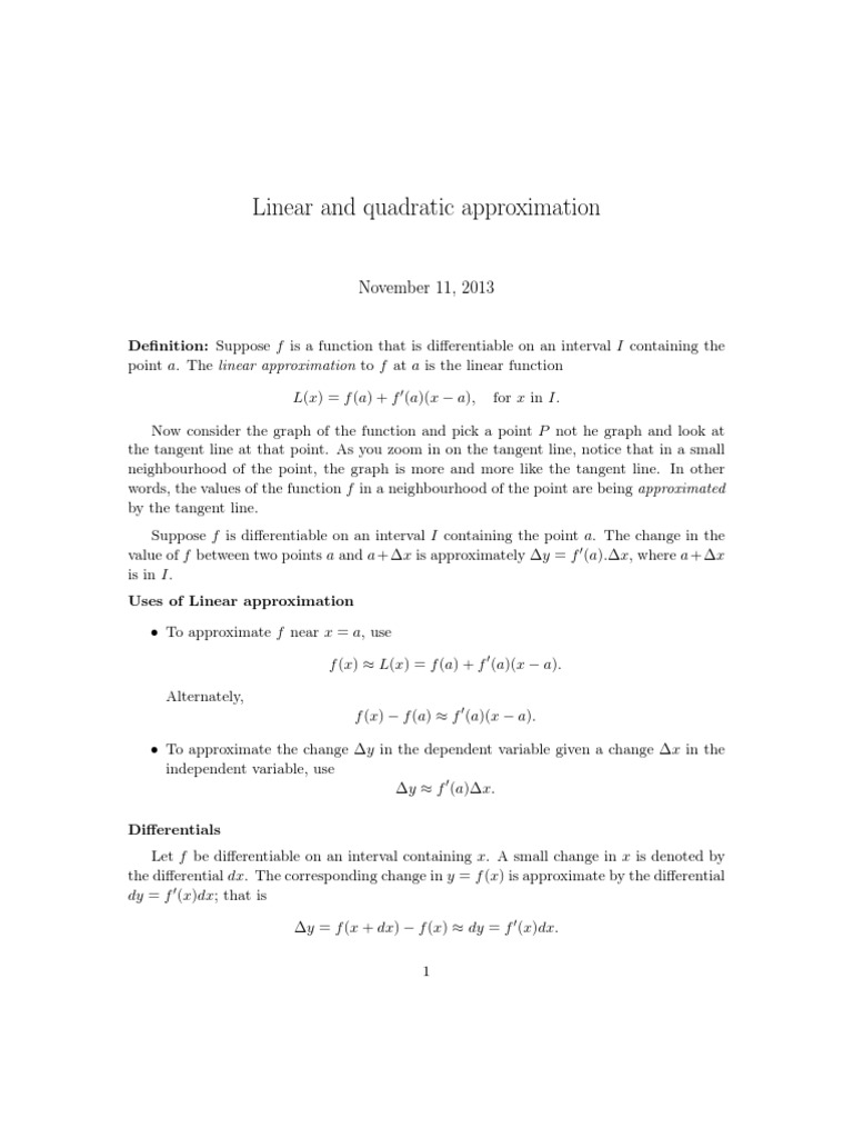 Linear Approximation | PDF | Derivative | Tangent