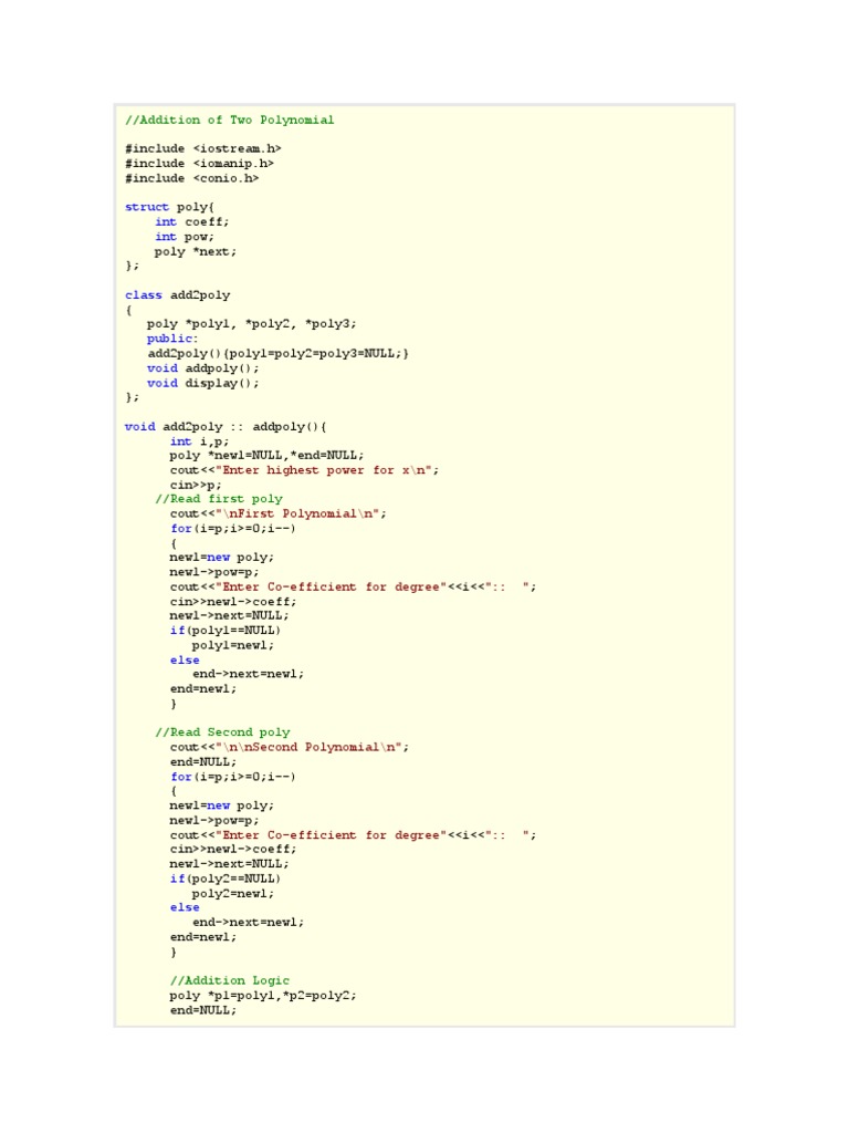 Addition of Two Polynomial | PDF | Computer Programming | Computing