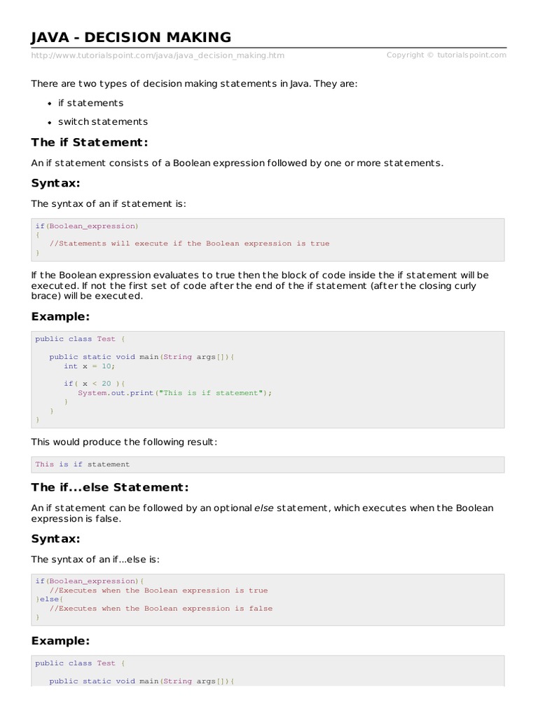10java Decision Making | PDF | Boolean Data Type | Software Development