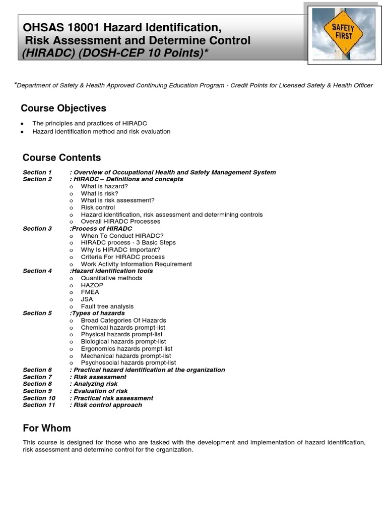 OHSAS 18001 Hazard Identification Risk Assessment and Determine Control ...