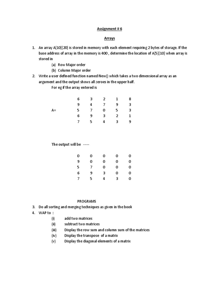 Assignment # 6 Arrays | PDF Assignment # 6 Arrays | PDF