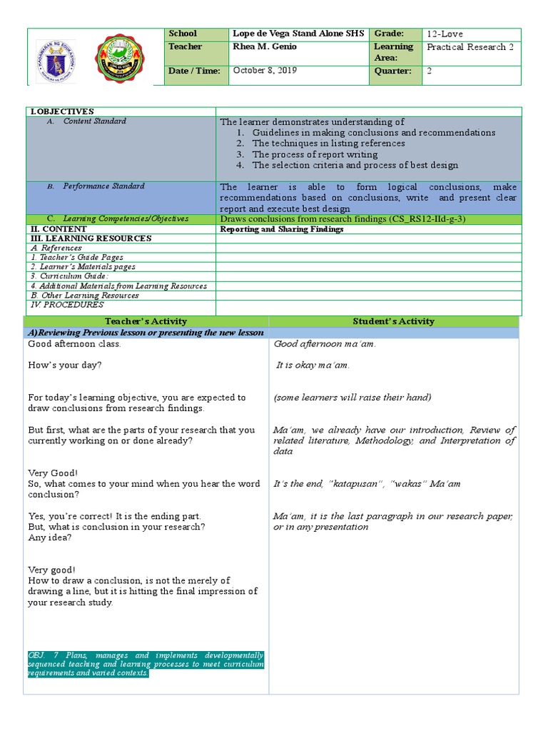 DLP For Practical Research 2 COT | PDF | Learning | Psychology