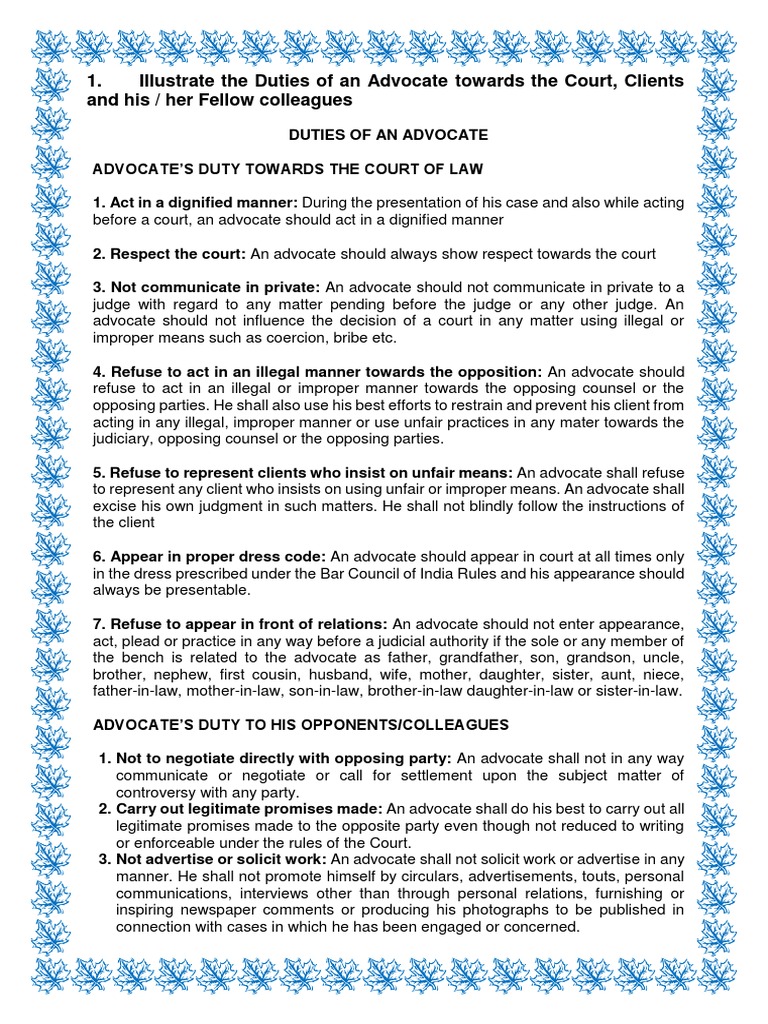 Duties of Advocate | PDF | Advocate | Public Law