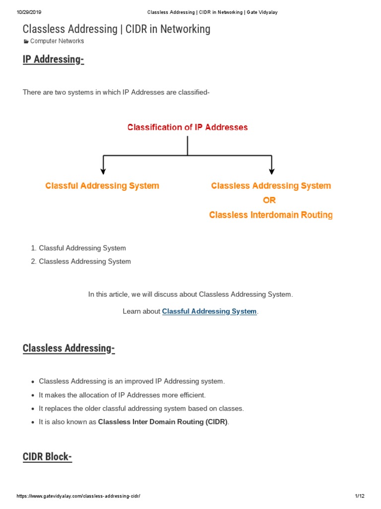 Classless Addressing - CIDR in Networking | PDF | Ip Address | Computer ...