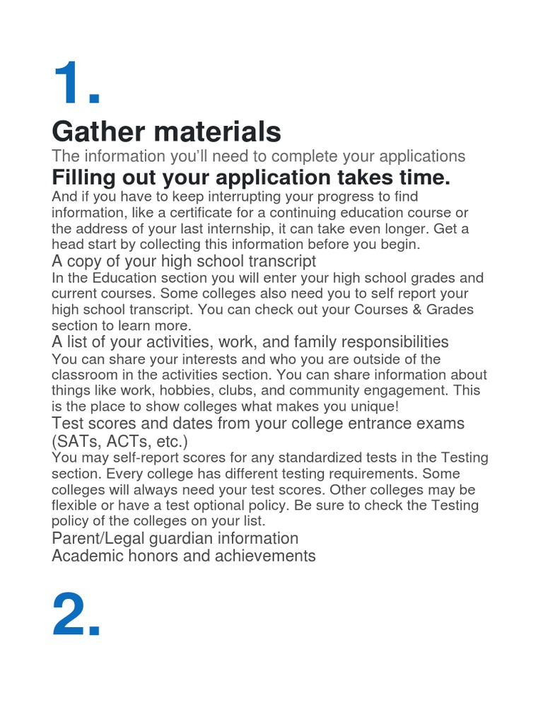 Gather Materials: Filling Out Your Application Takes Time | PDF | Test ...